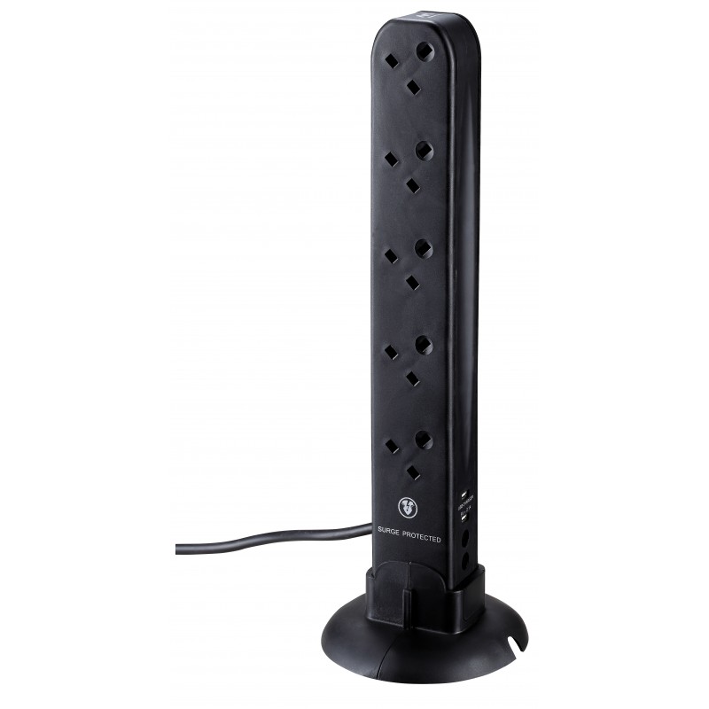 Masterplug Surge Tower 2 USB X 2.1A with 10 X13A 2m Extension Leads ...